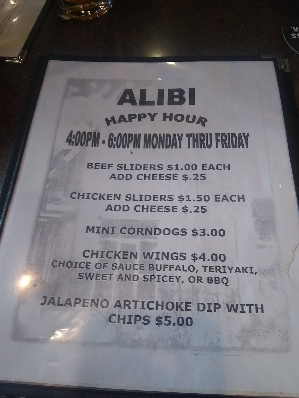 Menu at Alibi Bar & Grill, Salem, 590 Taggart Dr