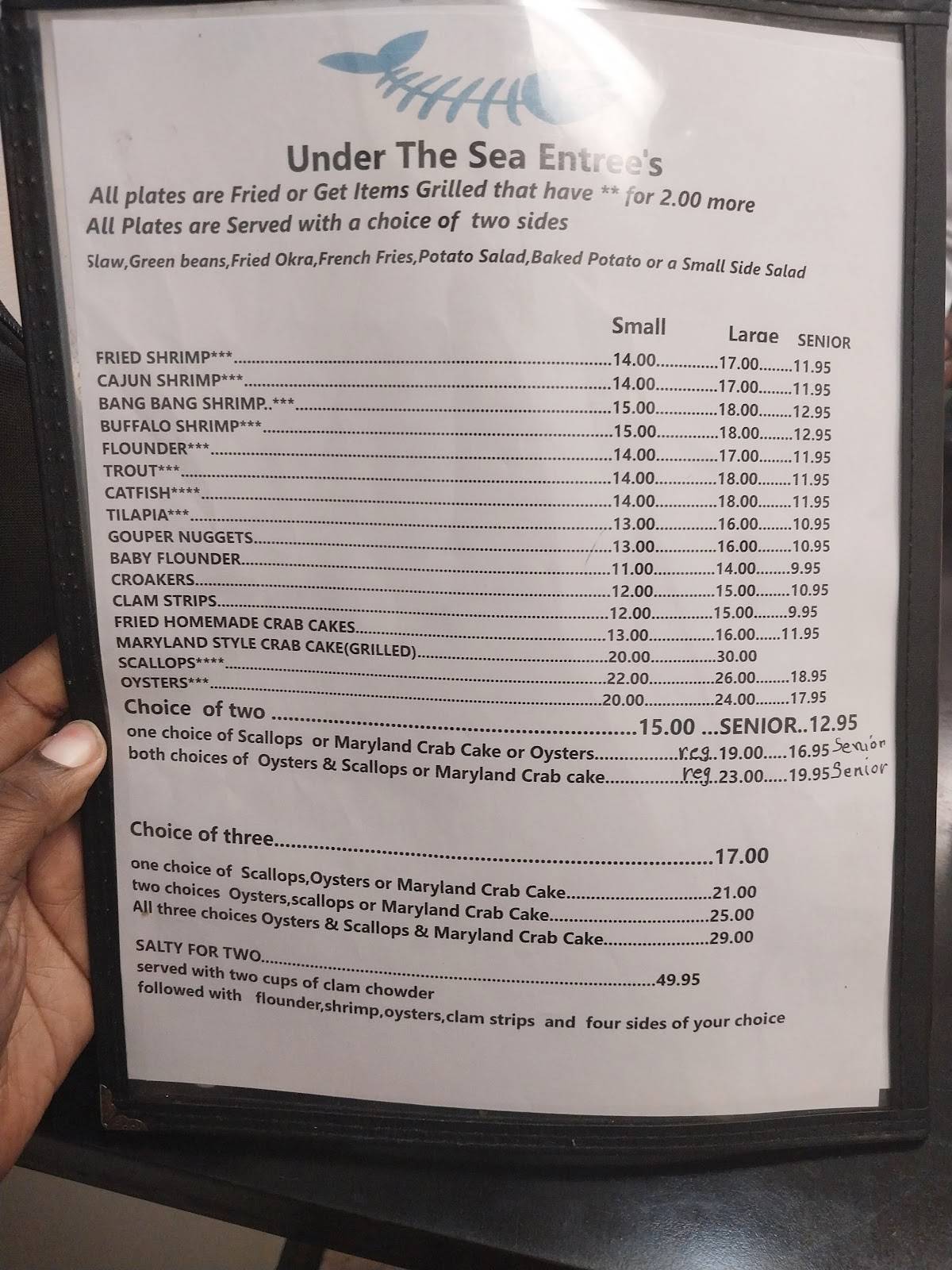 Menu at Salty Shores Calabash Style Seafood steakhouse, Wilson