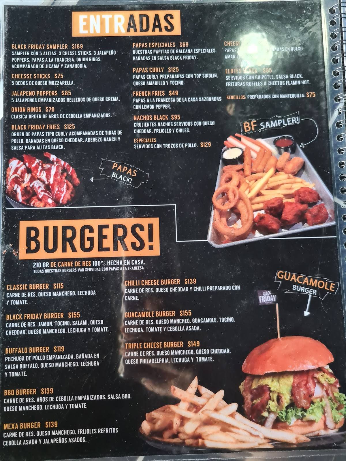 Carta del restaurante Black Friday, San Nicolás del los Garza