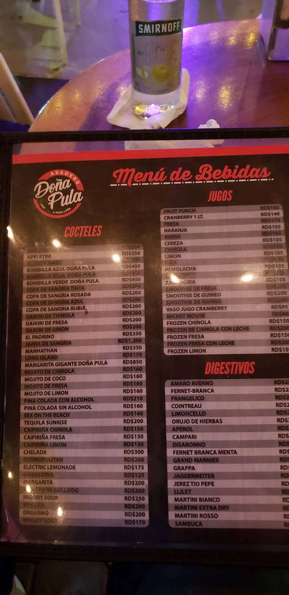 Menu at Asadero Doña Pula restaurant, Santiago De Los Caballeros, F862+FH2
