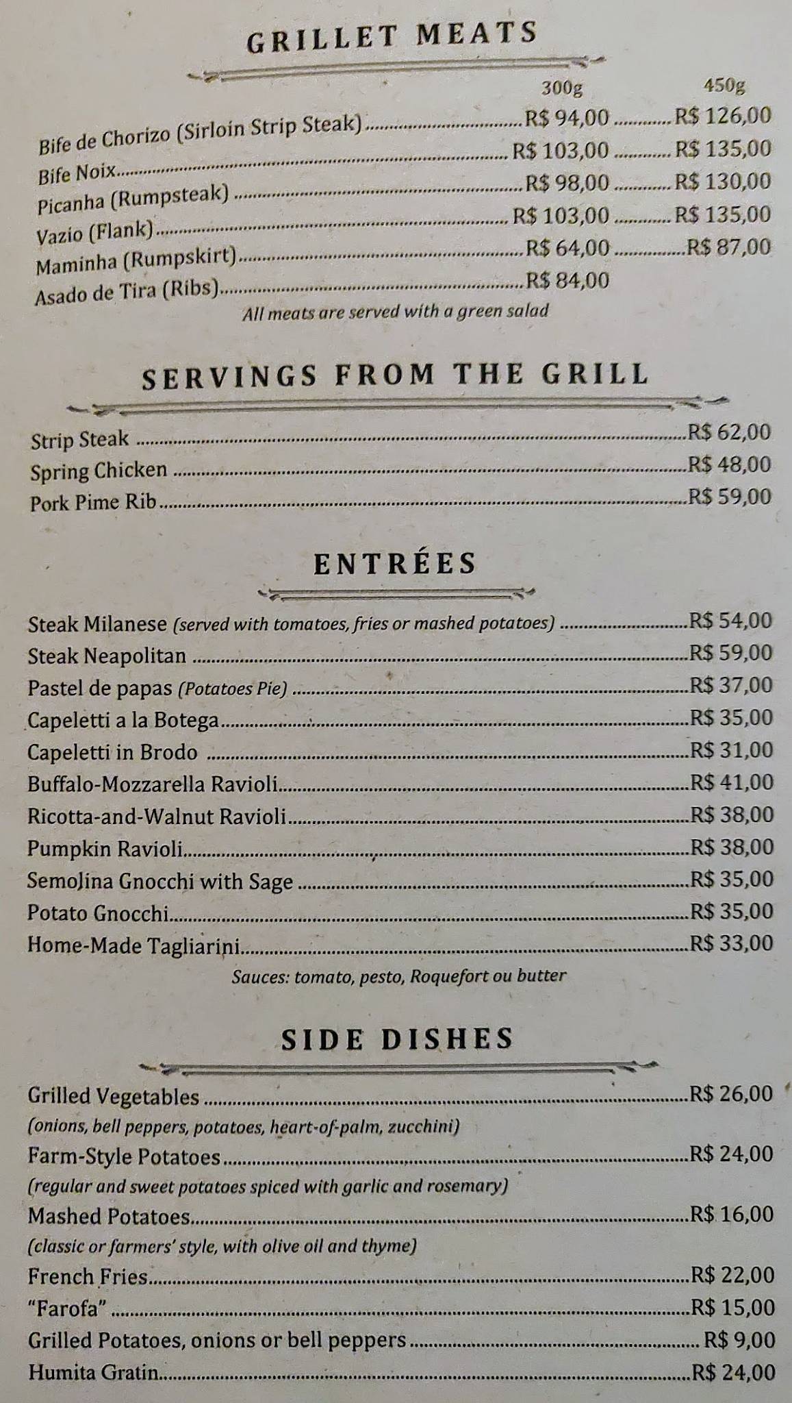 Menu em Martín Fierro restaurante, São Paulo, R. Aspicuelta