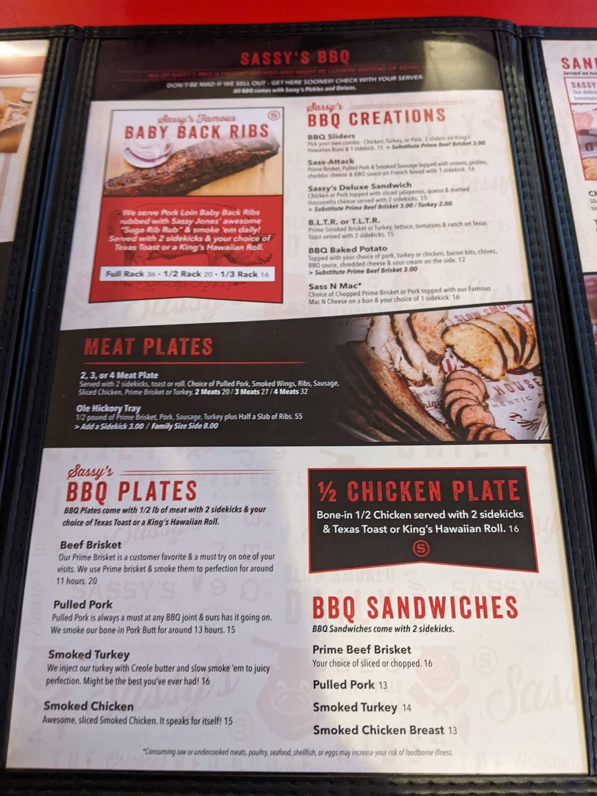 Menu at Sassy's Red House BBQ, Fayetteville