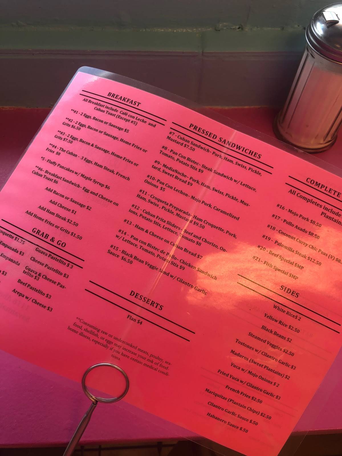 Menu at The Cuban Window restaurant, Savannah