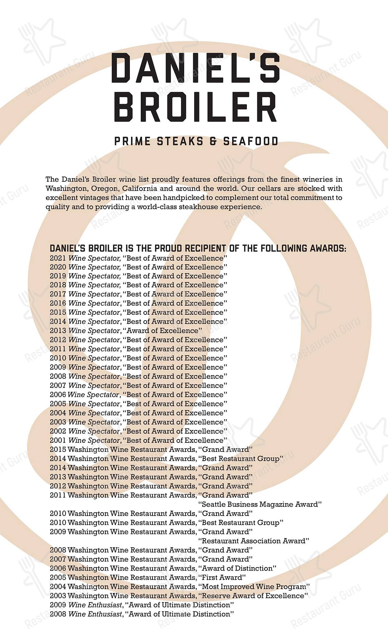 Menu at Daniel's Broiler - Leschi steakhouse, Seattle, 200 Lake ...