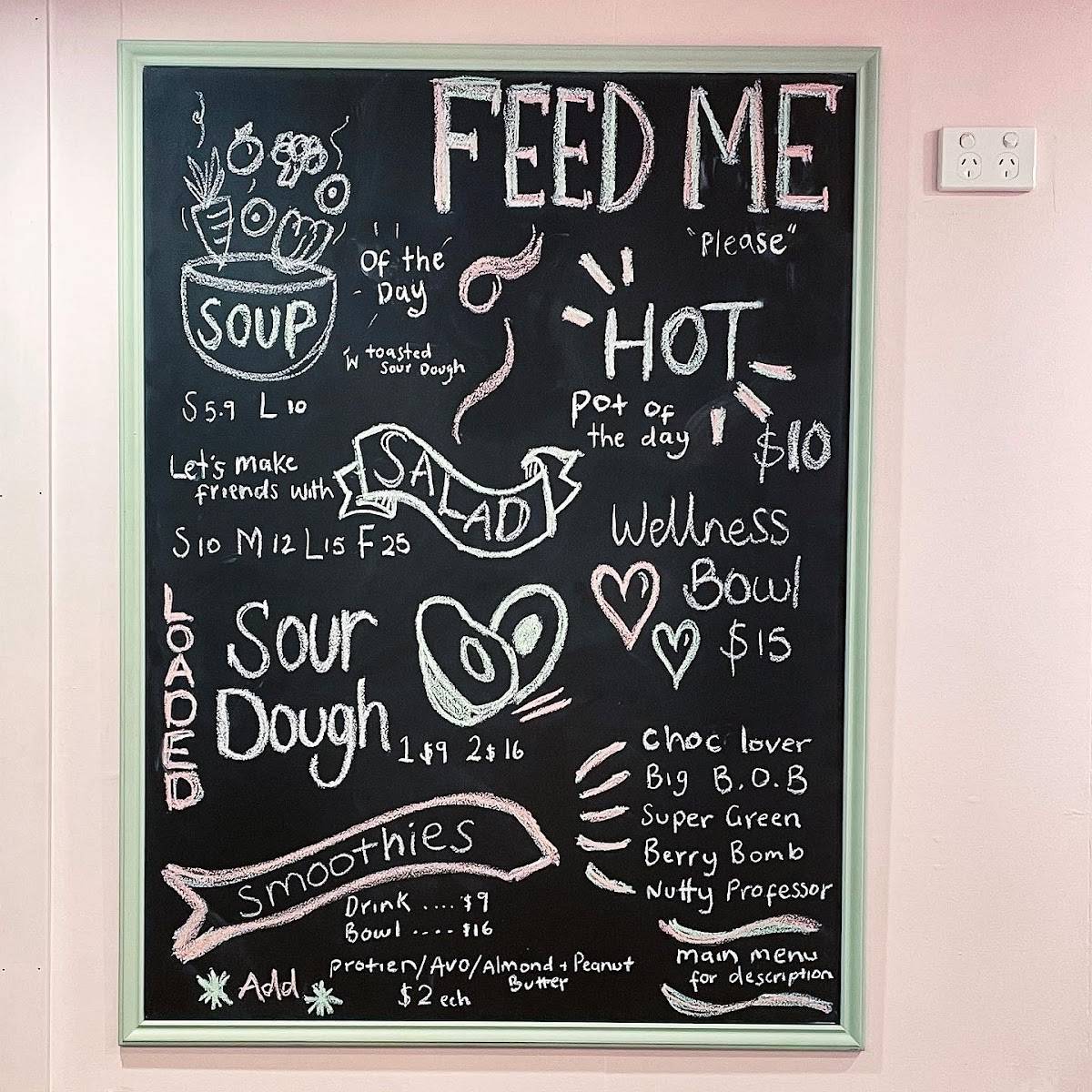 Menu at Seed and Stone cafe, Adelaide