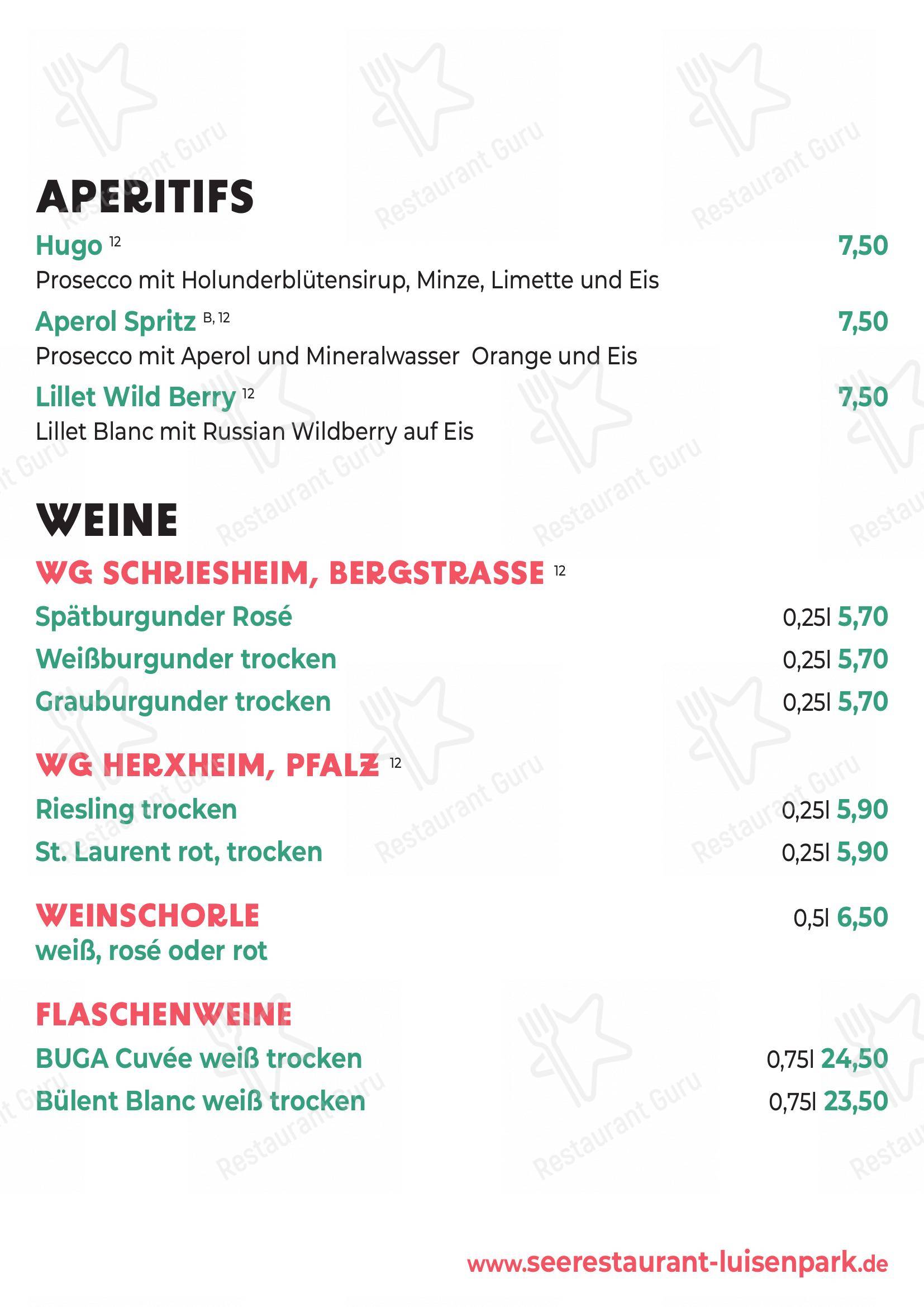 Speisekarte von Seerestaurant Café Im Luisenpark - Mannheim, Mannheim