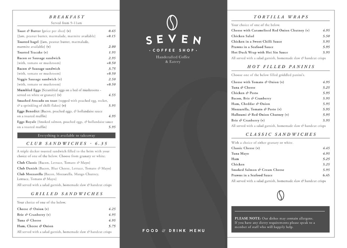 Menu at Seven Coffee Shop & Eatery cafe, Scarborough