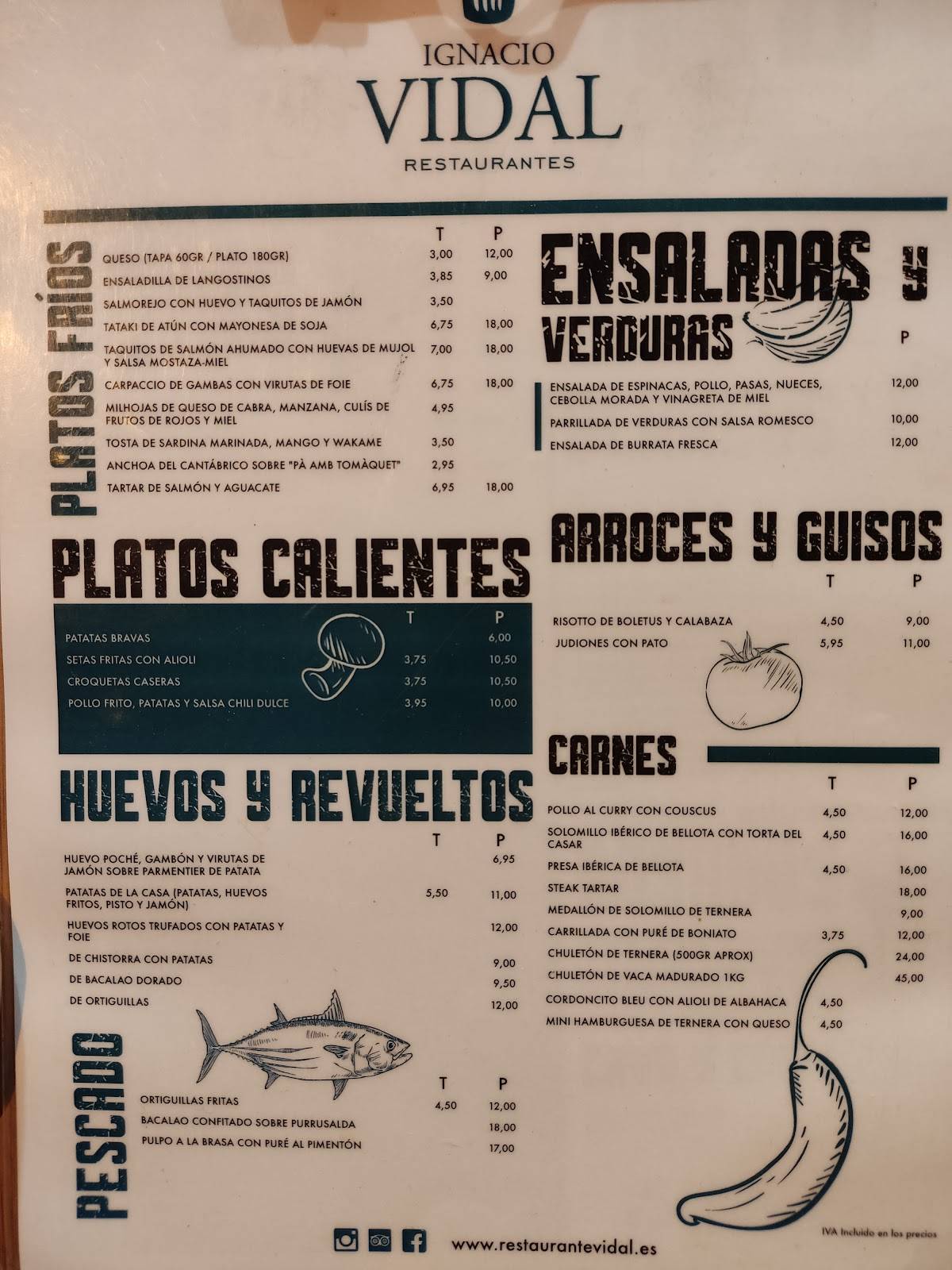 Carta de Restaurante Ignacio Vidal Bermejales, Sevilla, Avenida de Finlandia