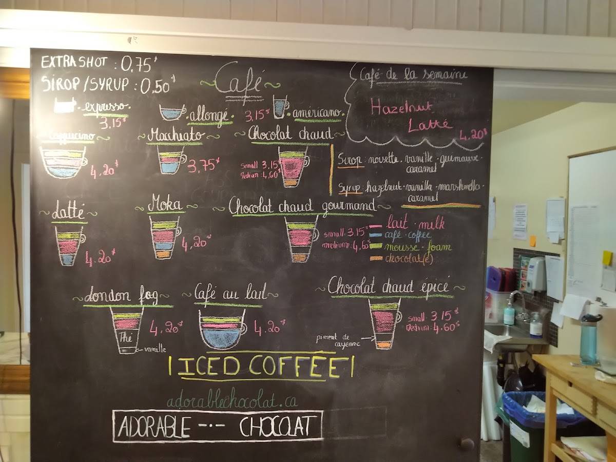 Menu at Adorable Chocolat cafe, Shediac