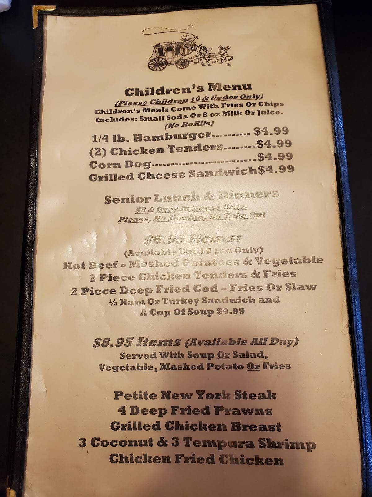 Menu at Sherry's Stage Stop Restaurant, Yerington