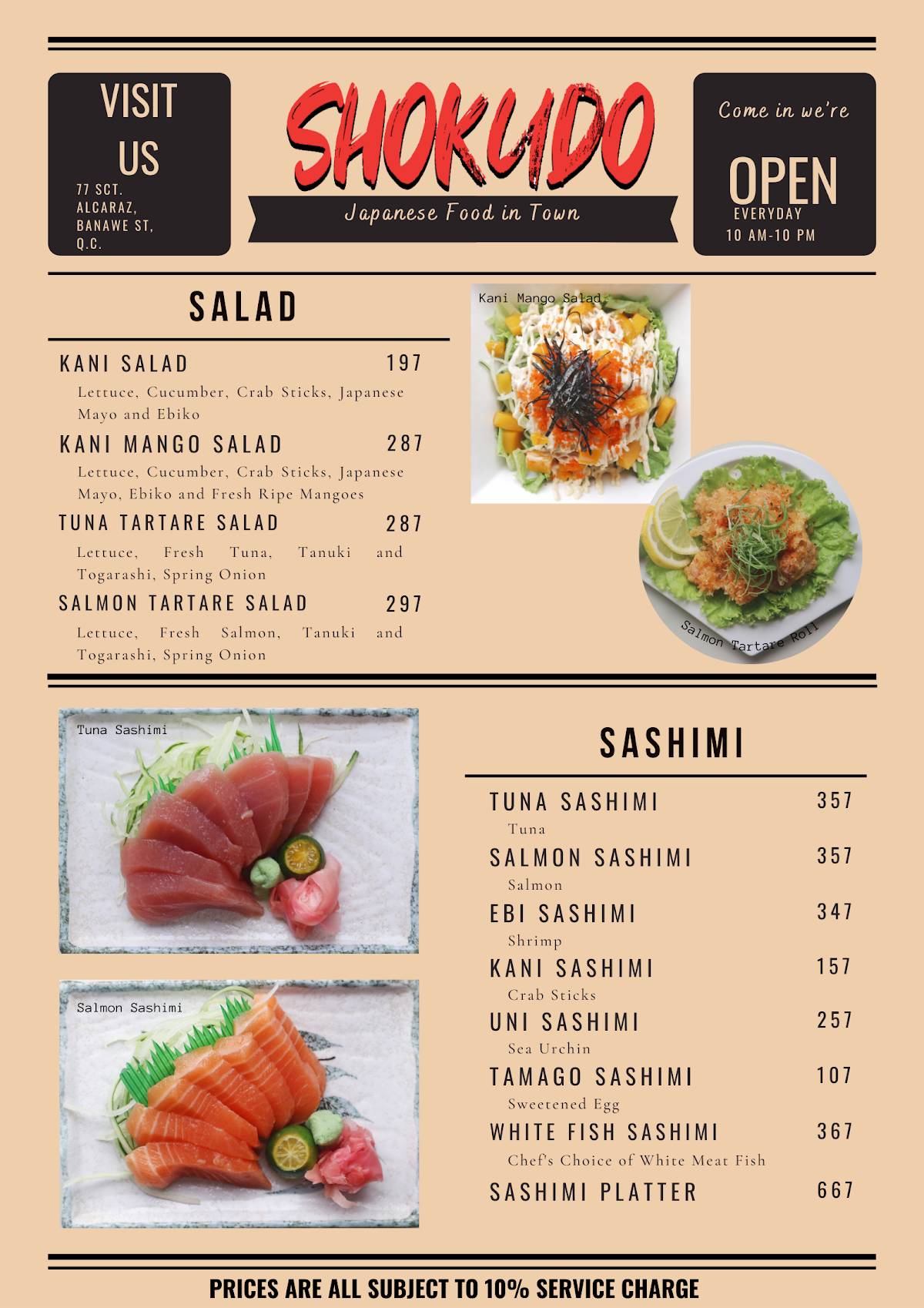 Menu at Shokudo Timog Restaurant, Quezon City