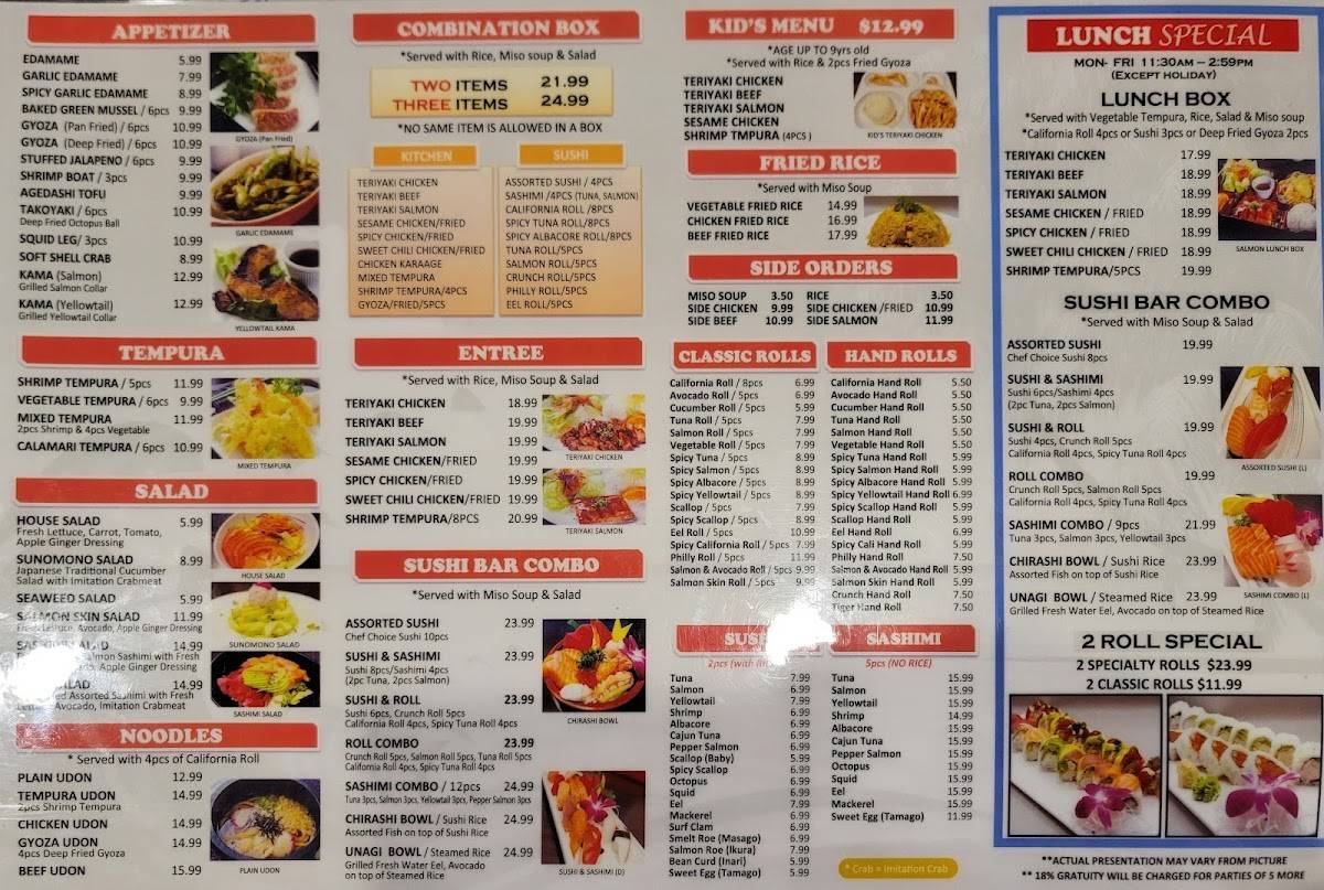 Menu at Show Sushi restaurant, San Dimas