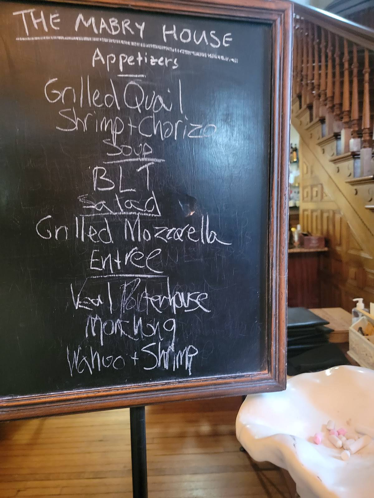 Menu at The Mabry House restaurant, Shreveport