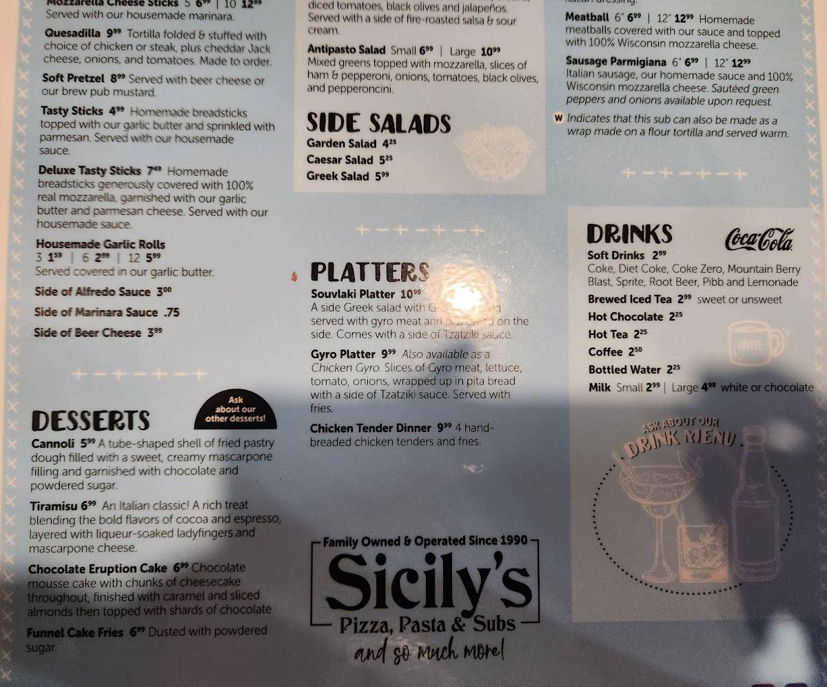 Menu at Sicily's Pizza, Pasta & Subs pizzeria, Blairsville