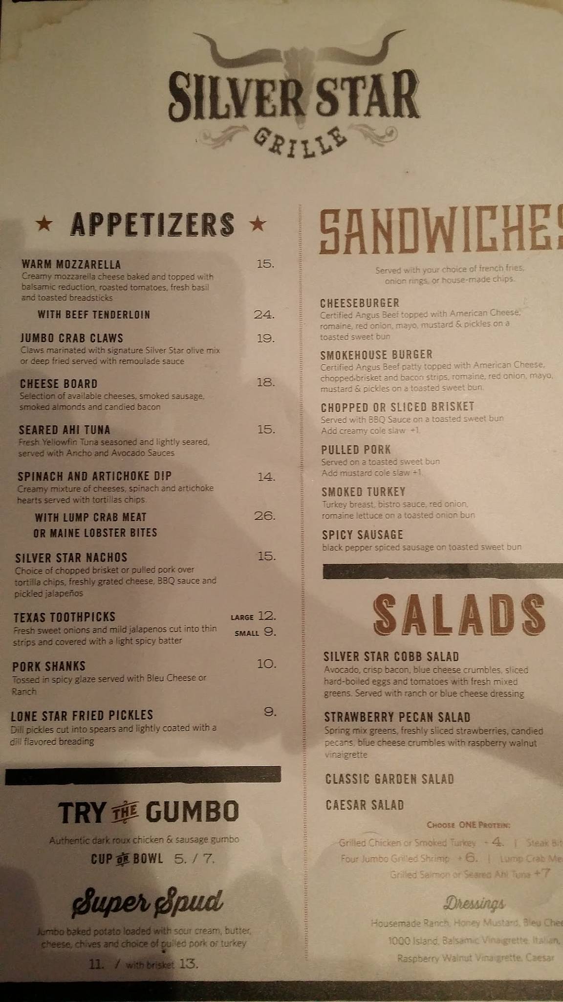 Menu at Silver Star Grille pub & bar, Shreveport, Ellerbe Rd UNIT 100