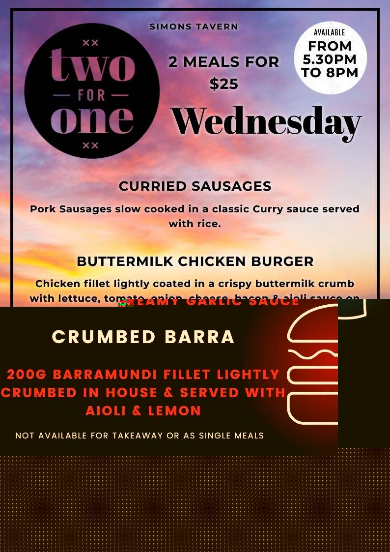 Menu at Boonah Tavern - formerly Simon's pub & bar, Boonah