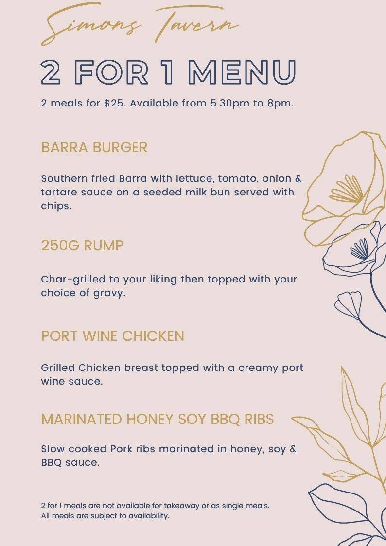 Menu at Boonah Tavern - formerly Simon's pub & bar, Boonah