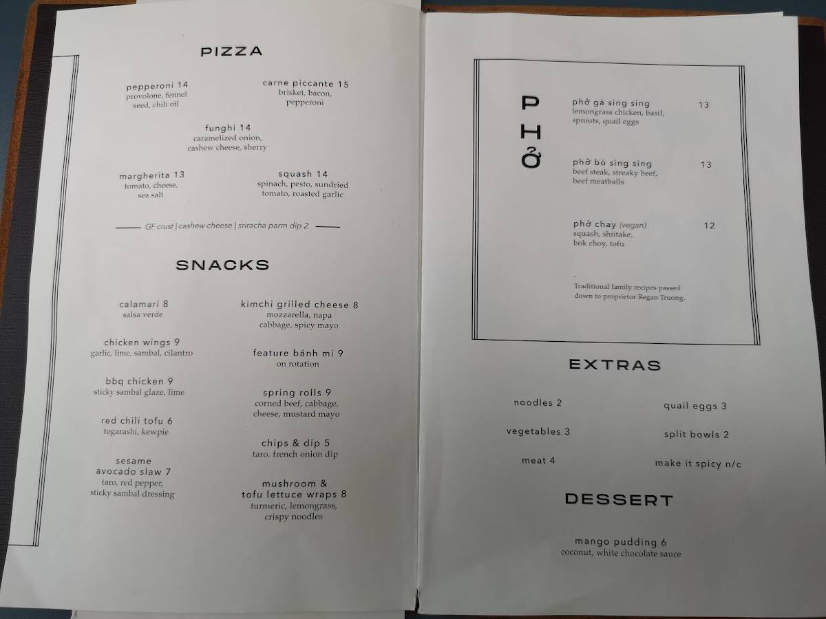 Menu at Sing Sing pub & bar, Vancouver, Main St