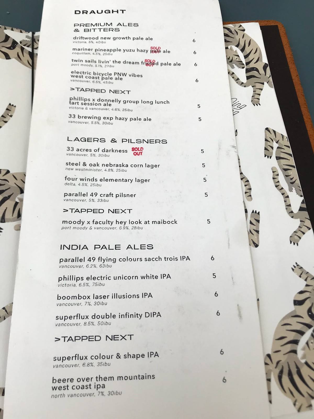 Menu at Sing Sing pub & bar, Vancouver, Main St