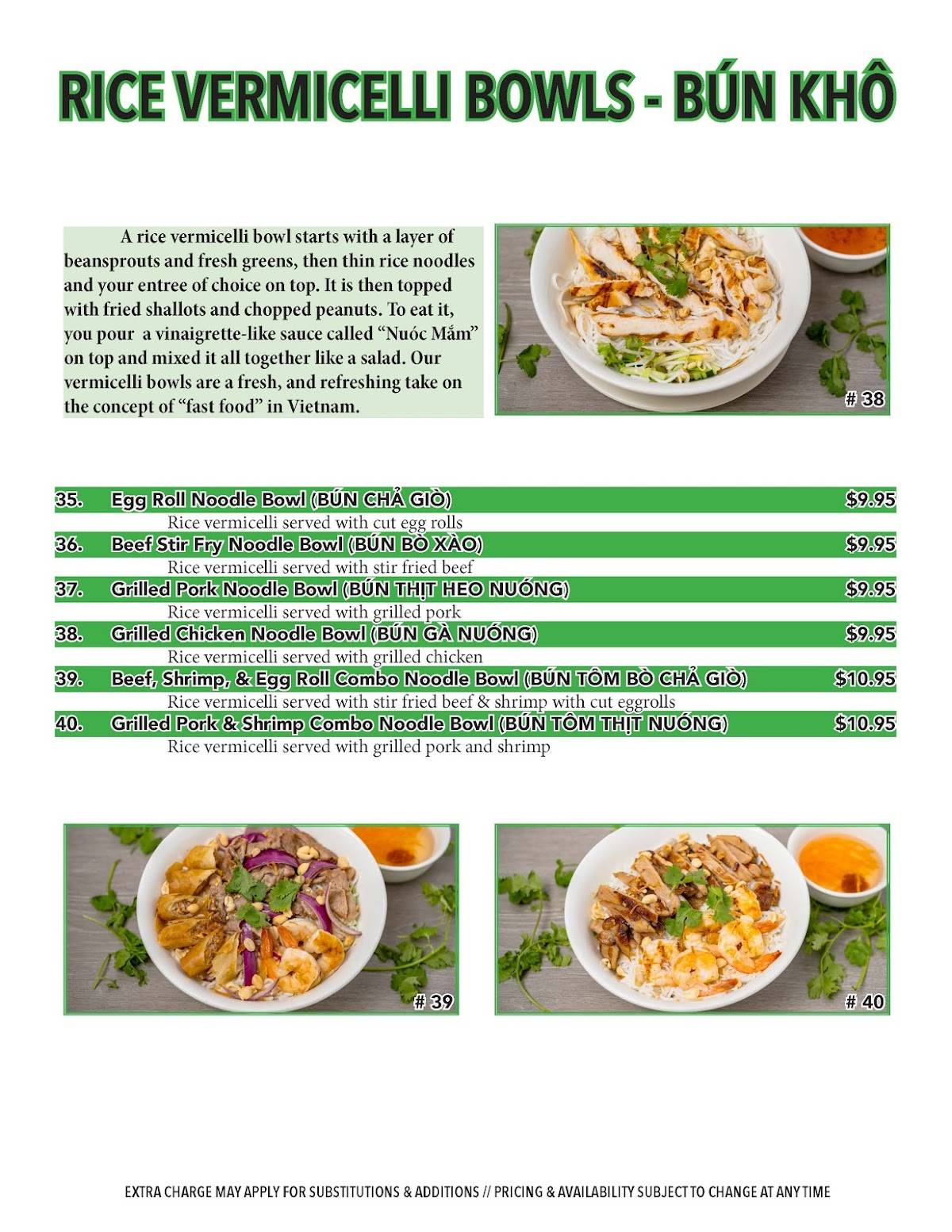 Menu at Pho Quynh Vietnamese Restaurant, Sioux Falls