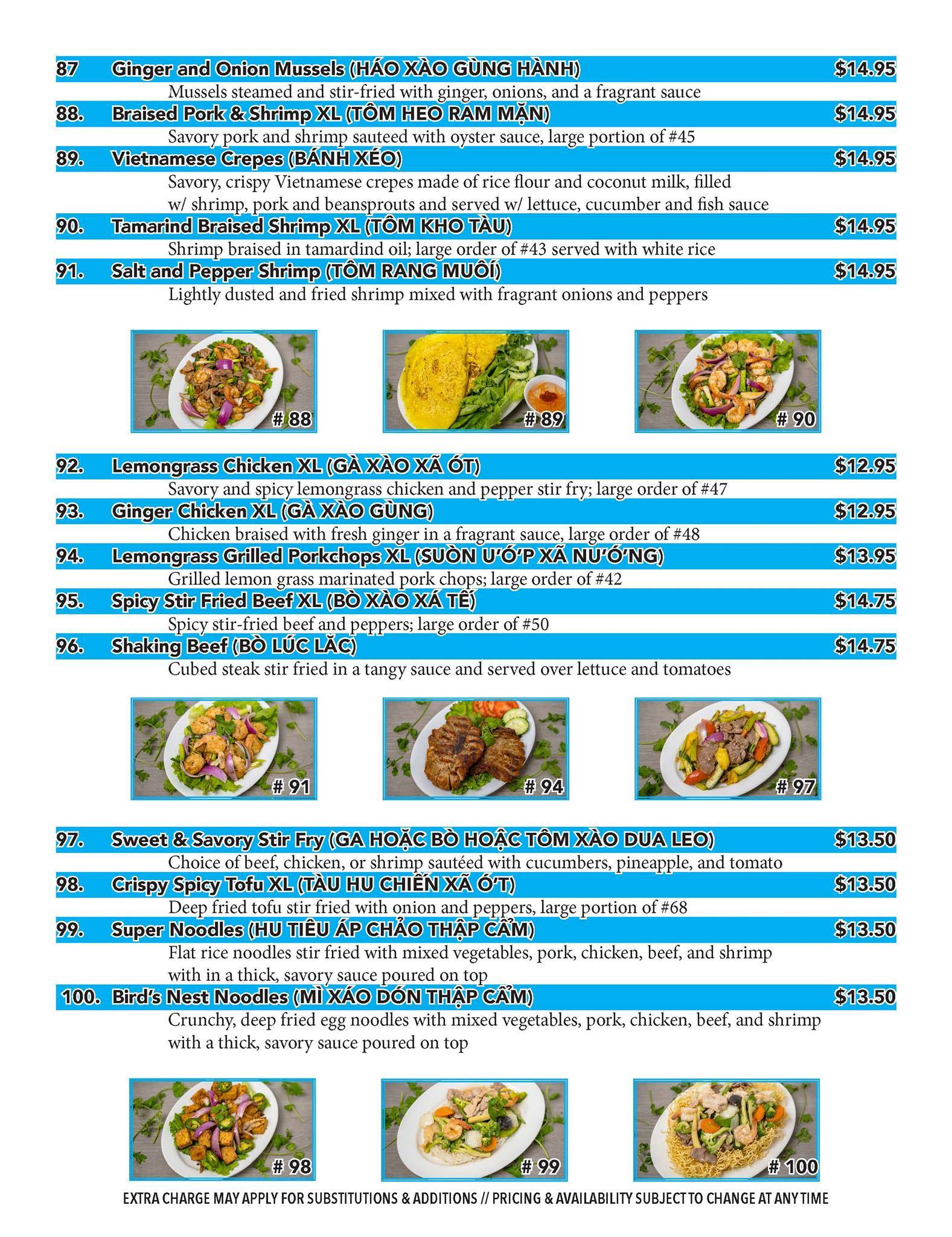 Menu at Pho Quynh Vietnamese Restaurant, Sioux Falls