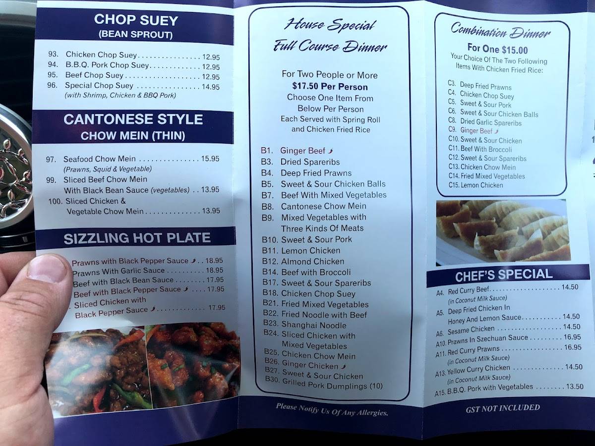 Menu at Sizzling Kitchen Chinese Food restaurant, Drumheller, 160 Centre St