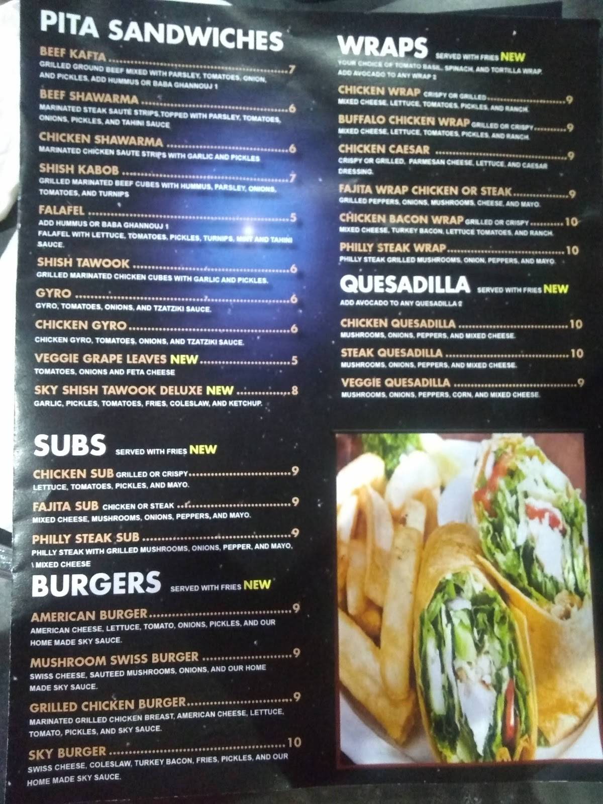 Menu at Sky Lounge Parma pub & bar, Parma Heights