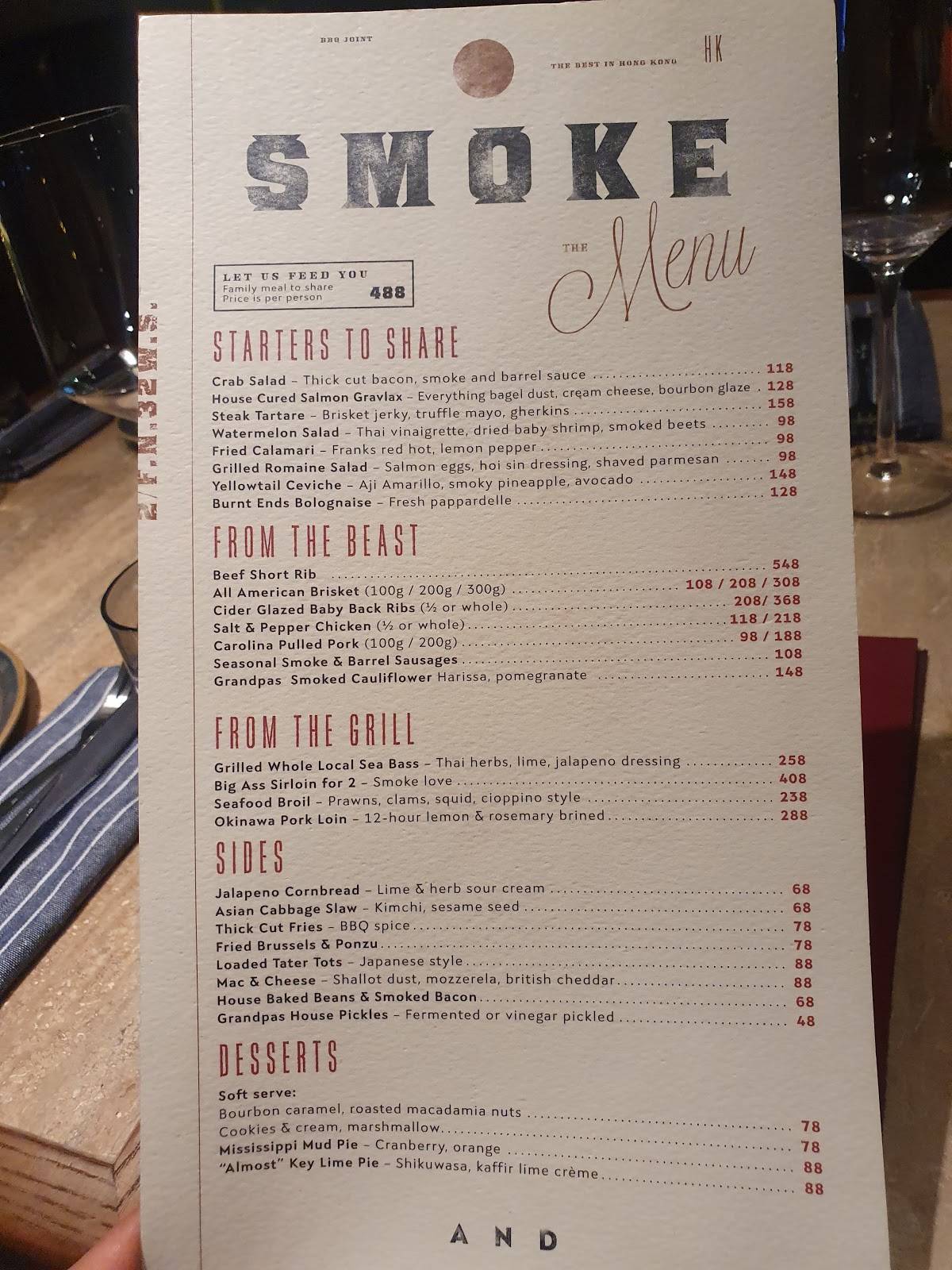 Menu at Smoke & Barrel, Hong Kong