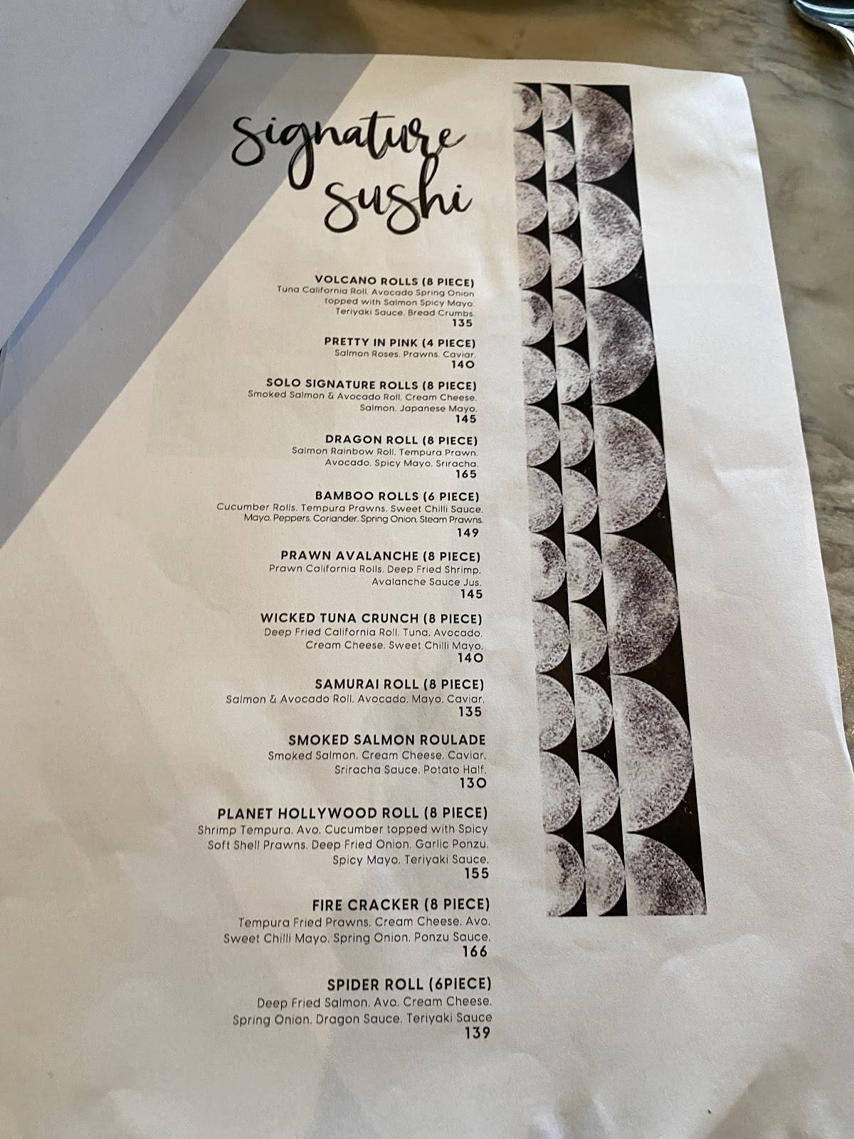 Menu at Solo Restaurant Sandton, Sandton