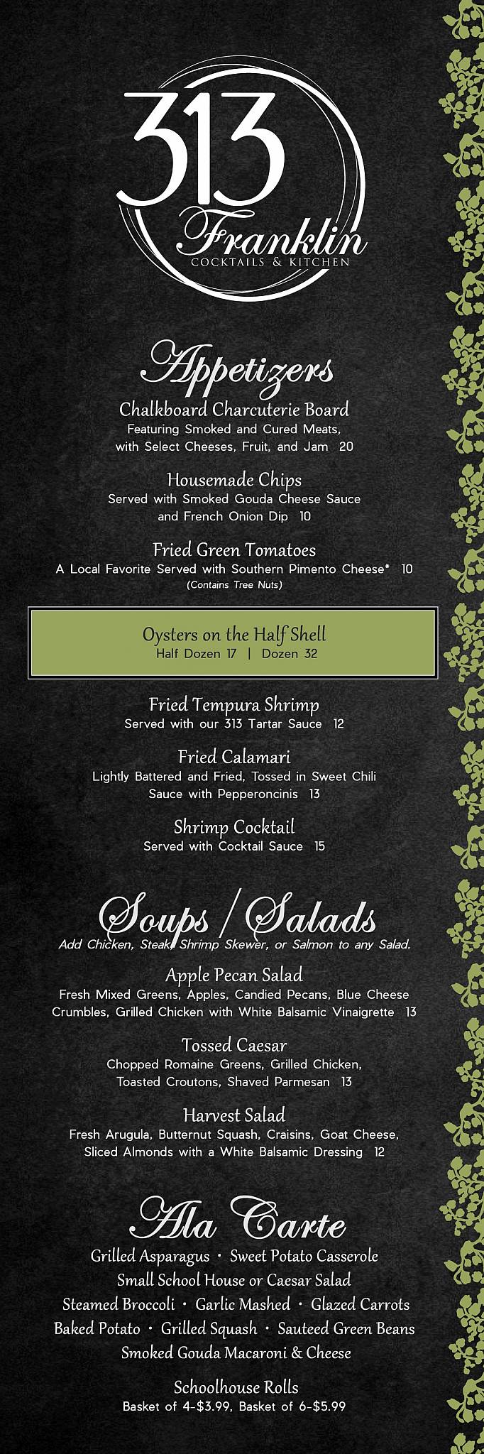 Menu at 313 Franklin - Cocktails and Kitchen pub & bar, South Hill