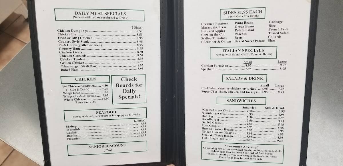 Menu at Southern Lunch restaurant, Lexington