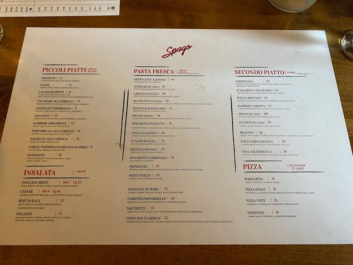 Menu at Spago South Windsor restaurant, Windsor, Dougall Ave