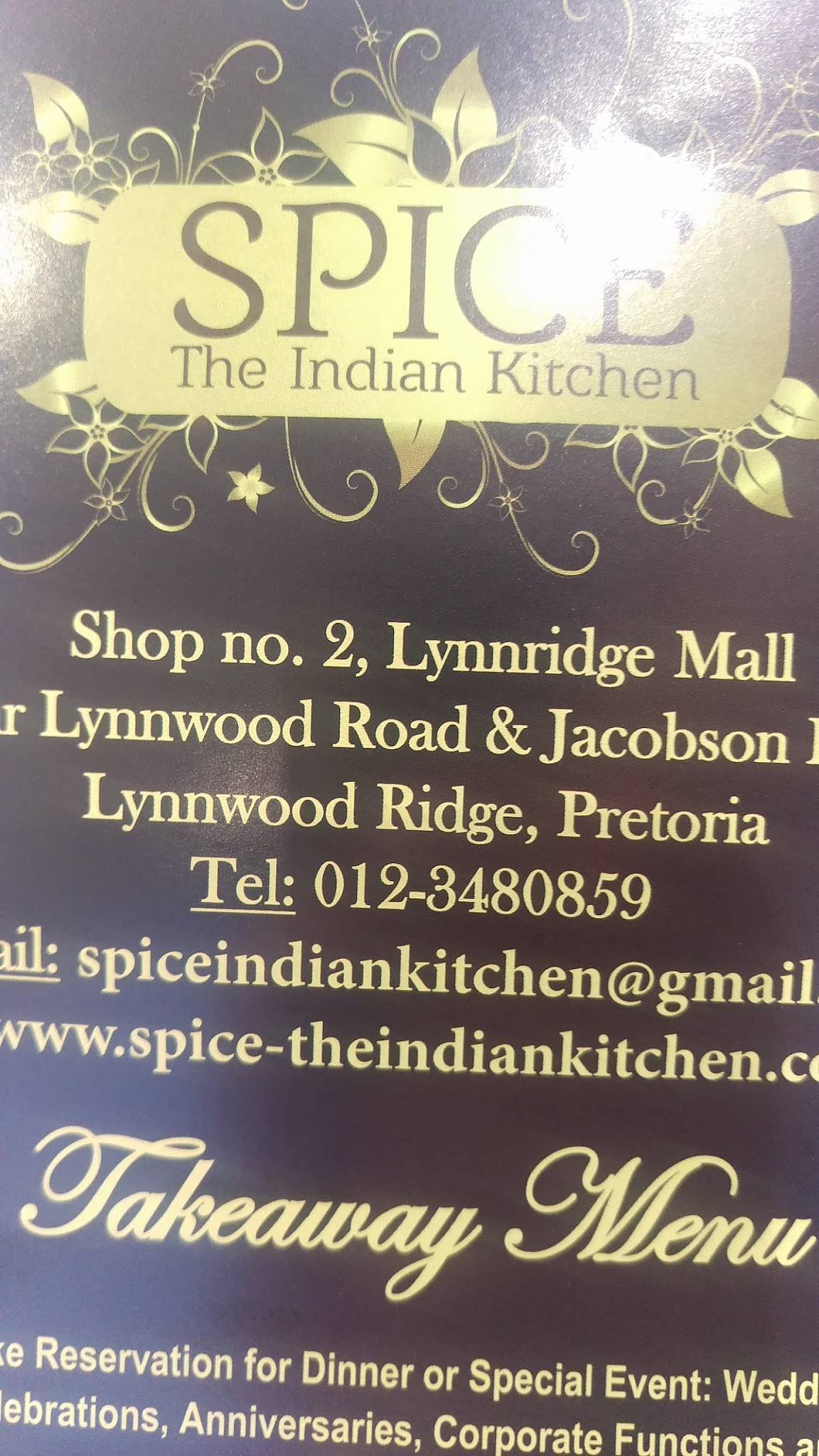 Menu at Spice-The Indian Kitchen restaurant, Pretoria