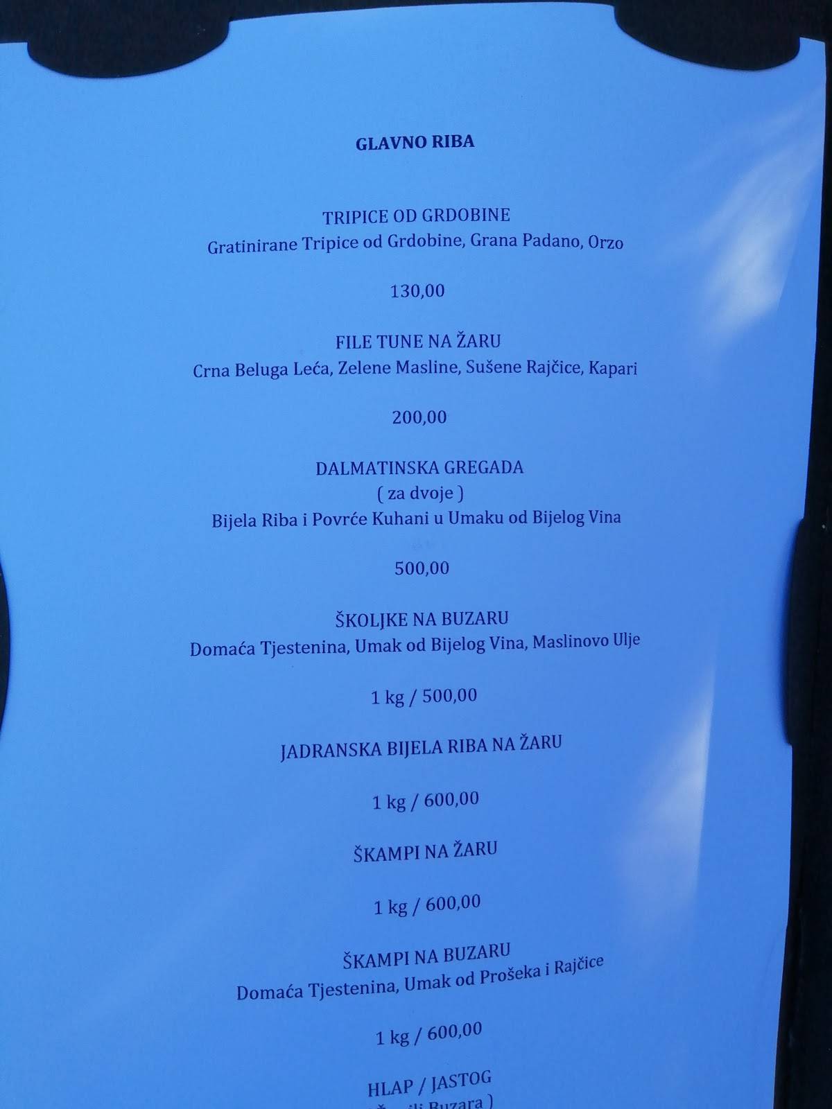 Menu at Dvor restaurant, Split, Put Firula 14
