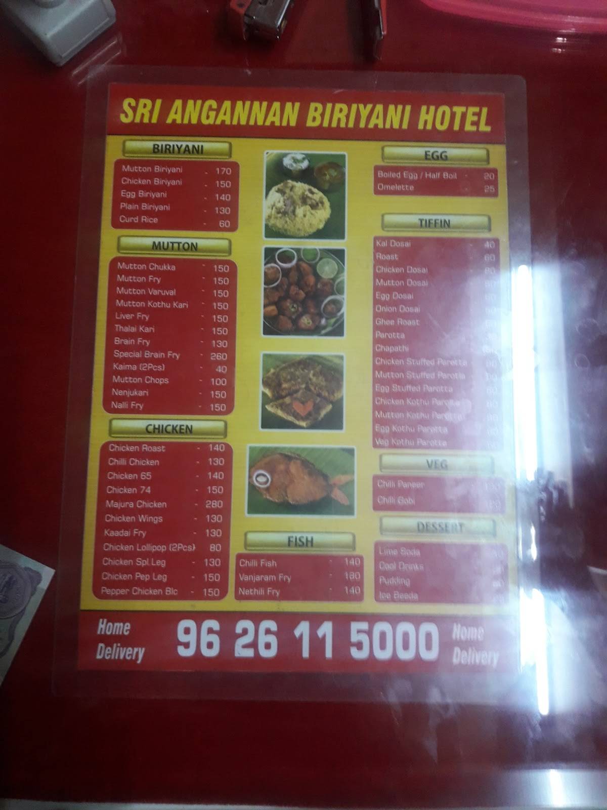 Menu at Sri Angannan Biriyani Hotel, Coimbatore, Rathna residency