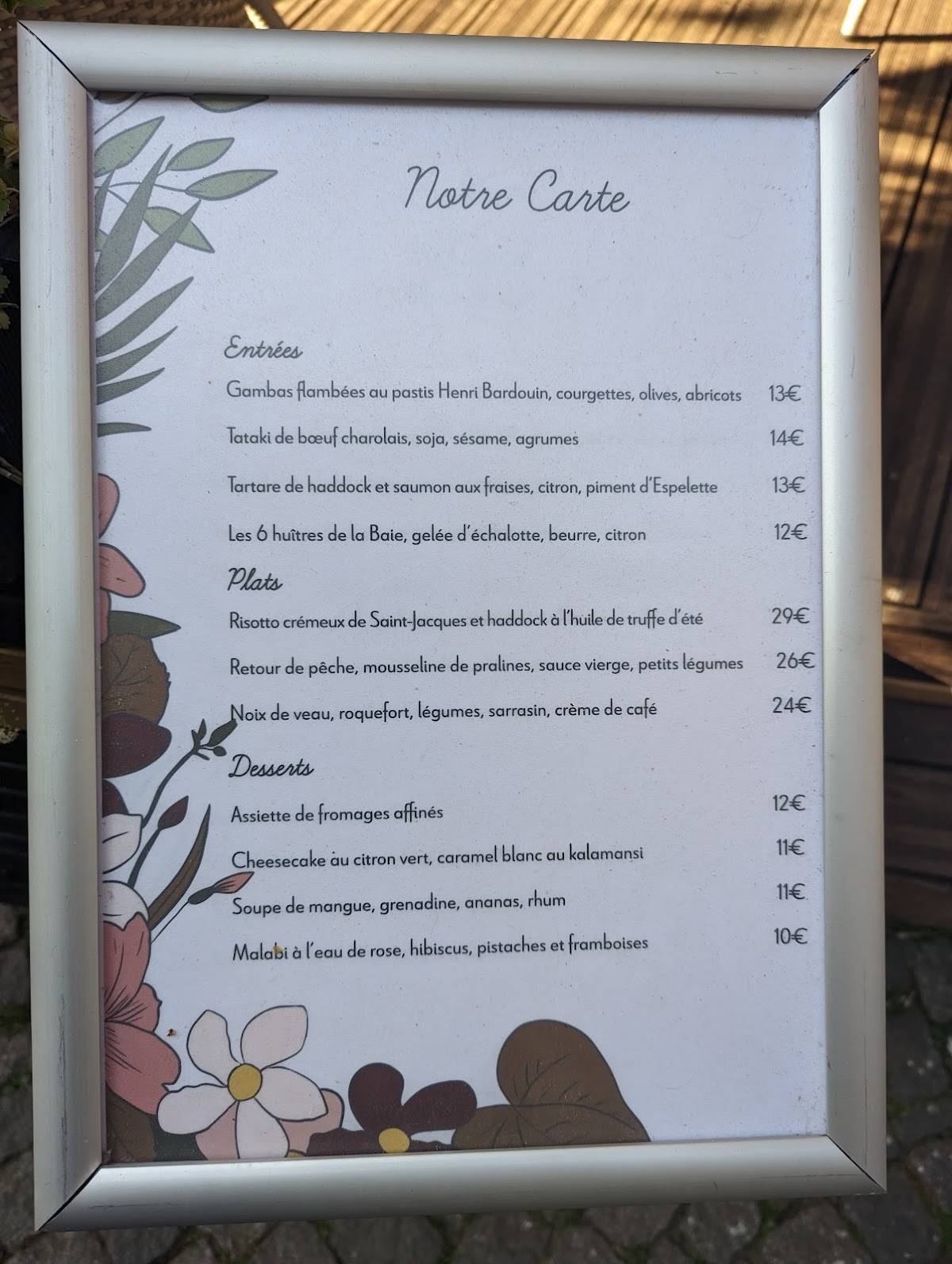 Menu au L’entracte restaurant, Saint-Malo