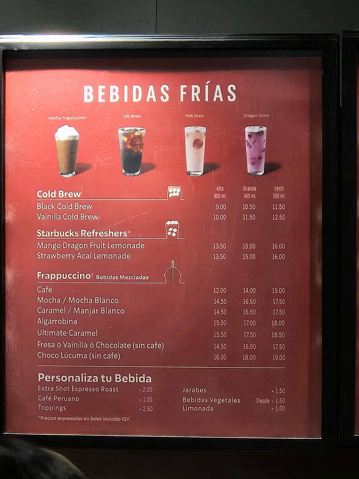 Carta del restaurante Starbucks, Trujillo, Av. Prol. César Vallejo 1345