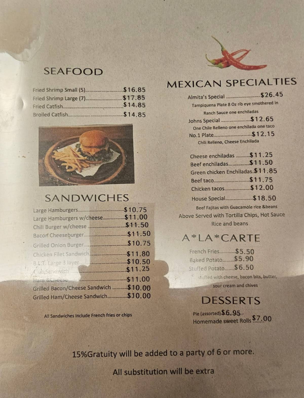 Menu at Steak House Restaurant, Fort Stockton