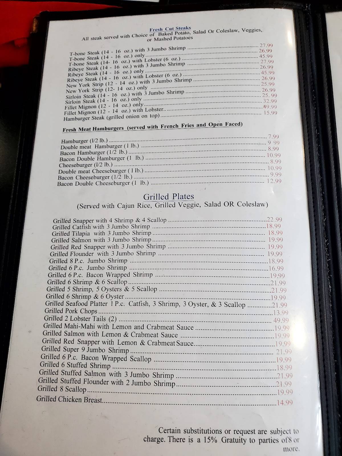 Menu at A & J Seafood and Steak steakhouse, Chappell Hill