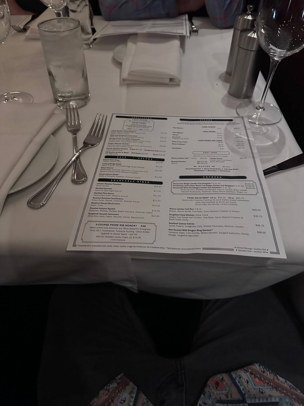Menu at RingSide Steakhouse, Portland, W Burnside St