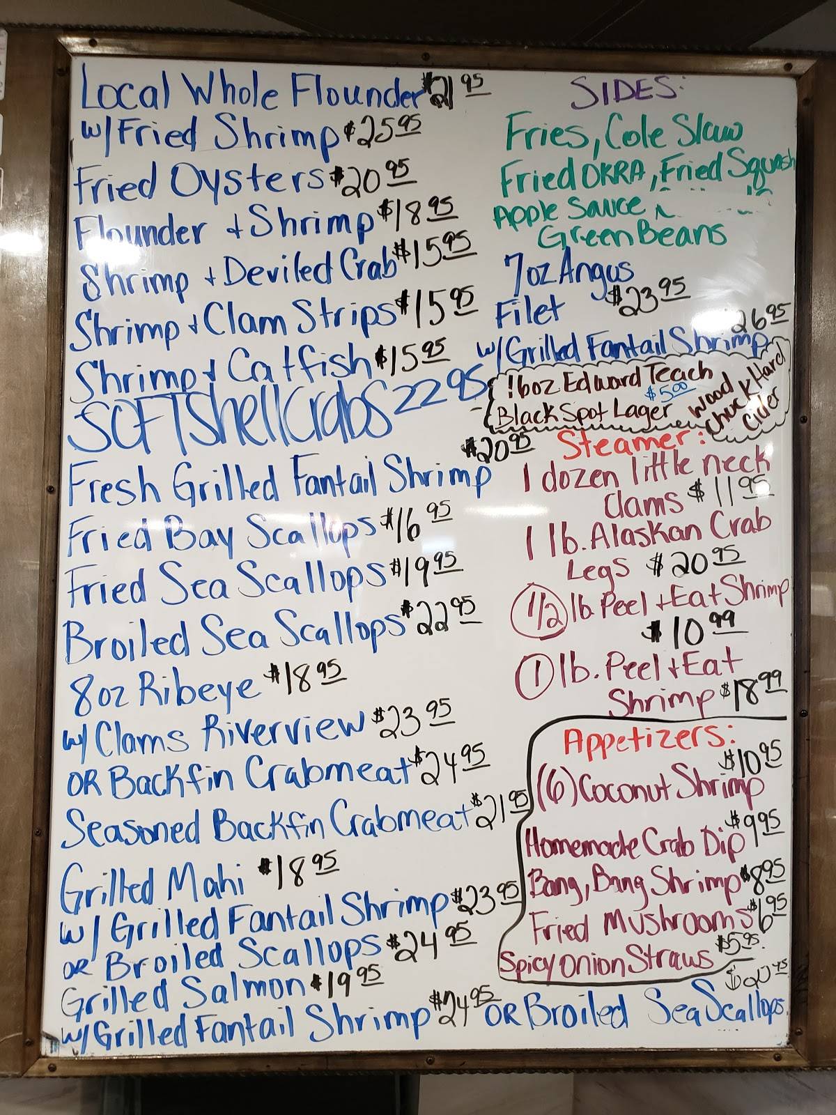 Menu at Riverview Cafe, Sneads Ferry