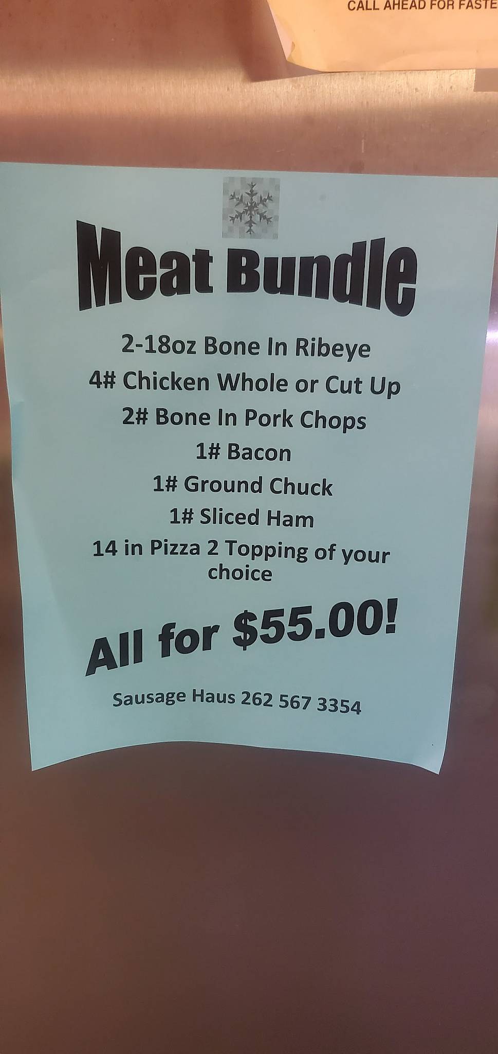 Menu at Sausage Haus Meat & Deli steakhouse, Oconomowoc