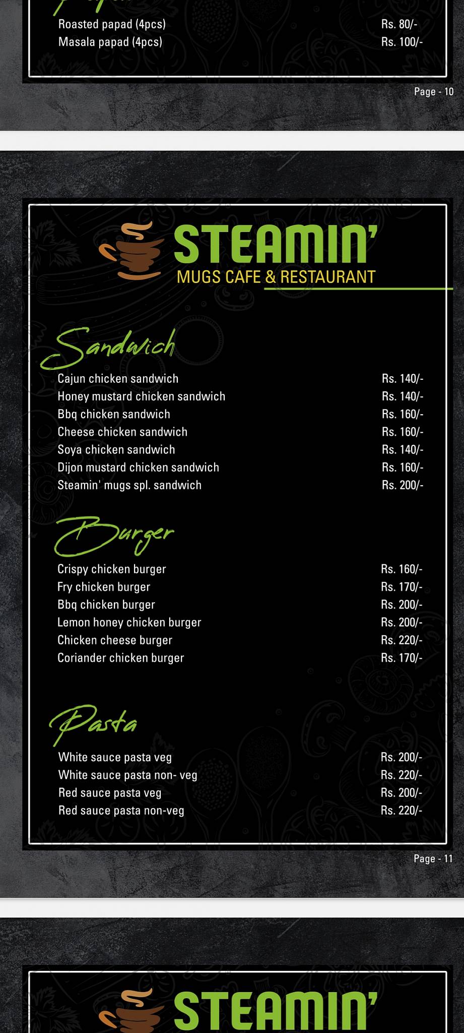 Menu at Steaming Mugs, Agartala