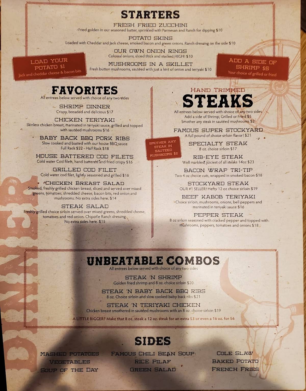 Menu at Steer 'n Stein Restaurant, Hemet