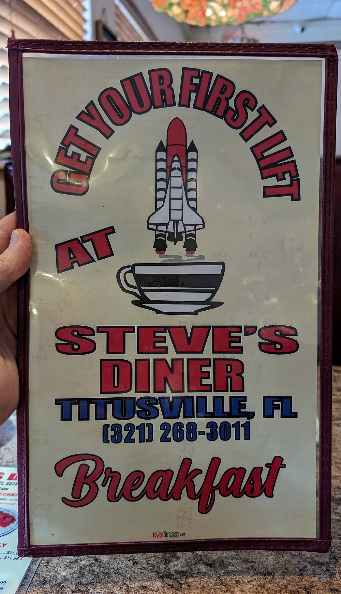 Menu at Steve's Family Diner restaurant, Titusville