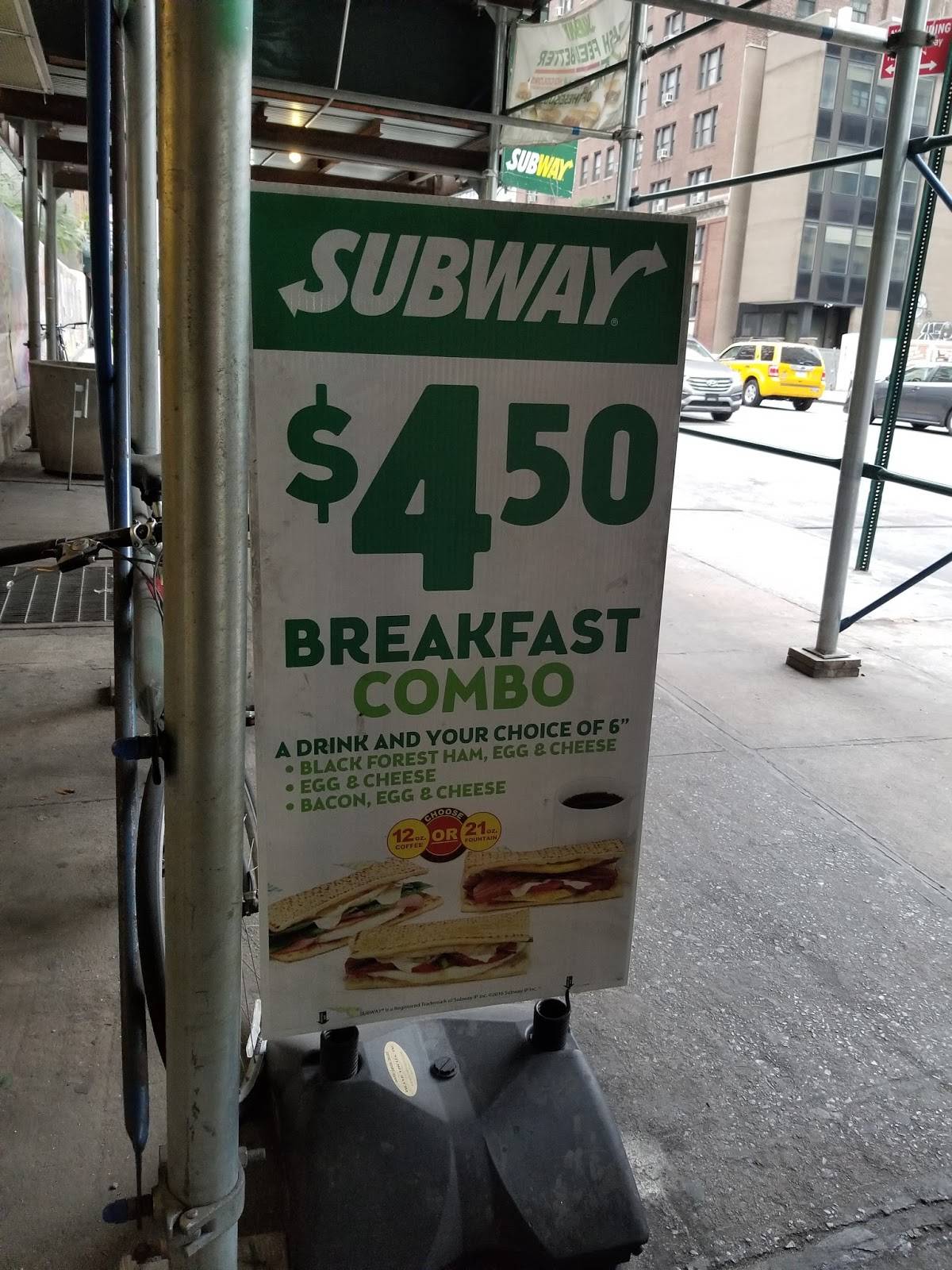 Menu at Subway fast food, New York City, 455 W 34th St.