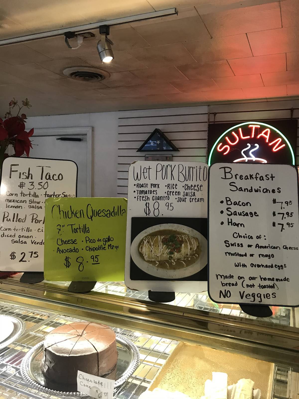 Menu at Sultan Bakery, Sultan, US-2