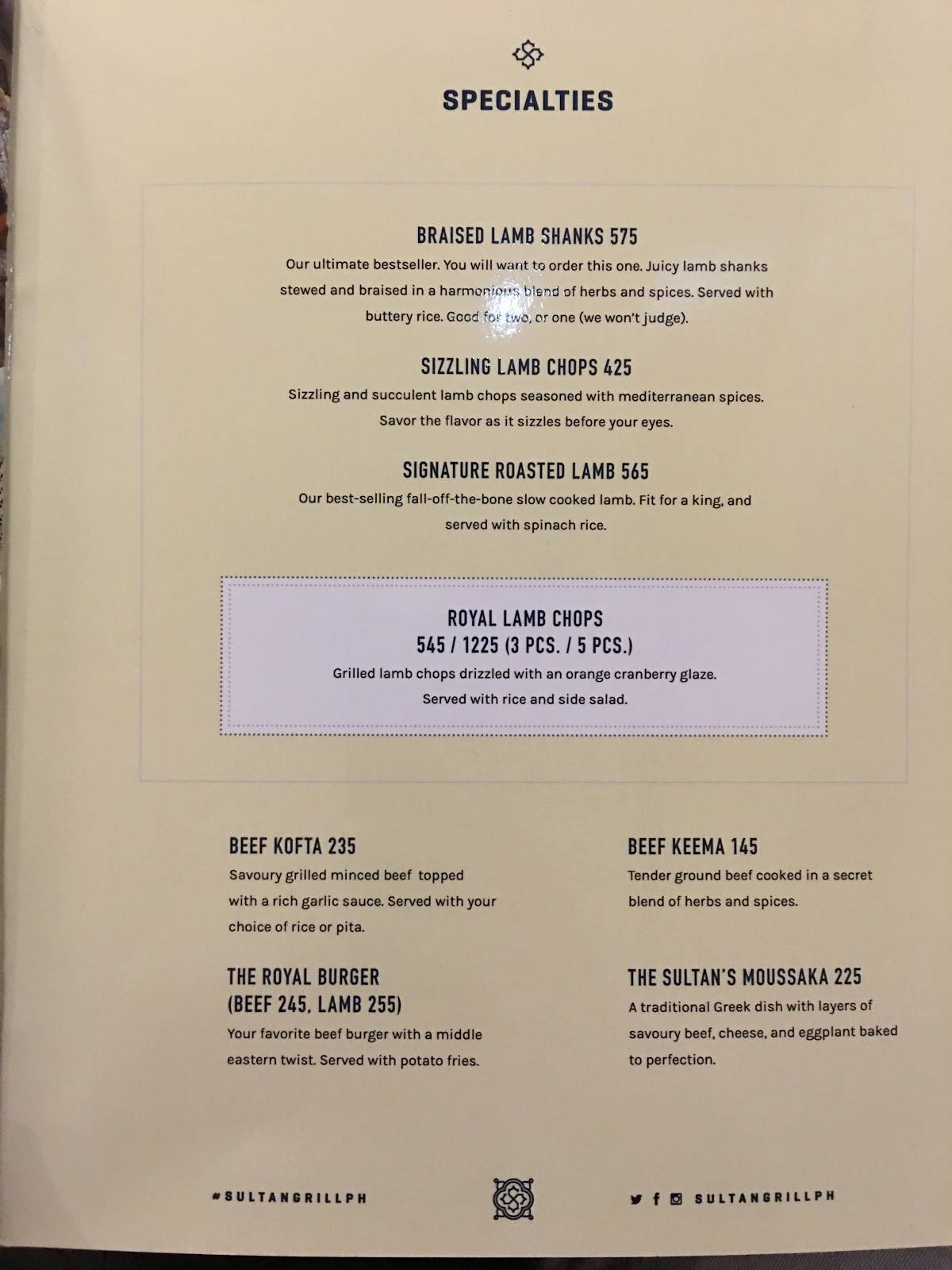 Menu at Sultan Mediterranean Grill restaurant, Makati, UG9 Valero Plaza ...