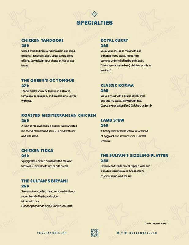 Menu at Sultan Mediterranean Grill restaurant, Makati, UG9 Valero Plaza ...