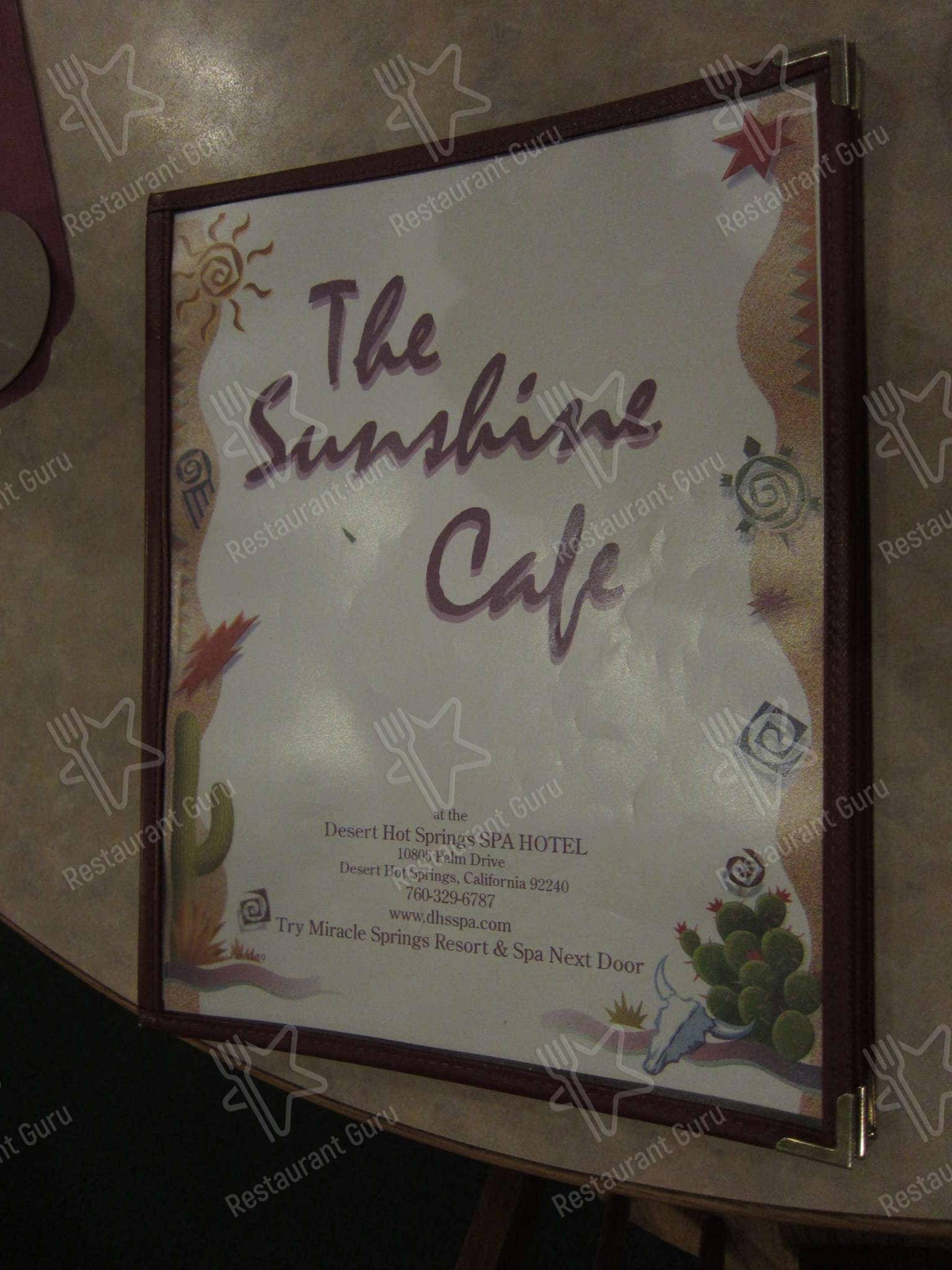 Menu at Sunshine Café restaurant, Desert Hot Springs, Palm Dr